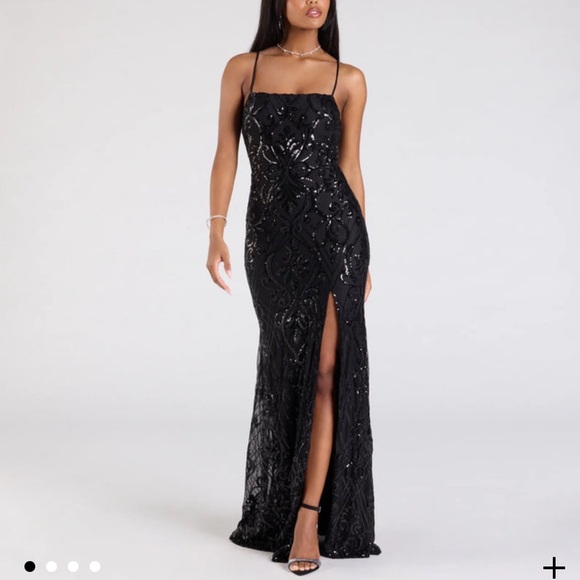 Windsor | Dresses | Windsor Black Sequin Maxi Gown With Slit | Poshmark